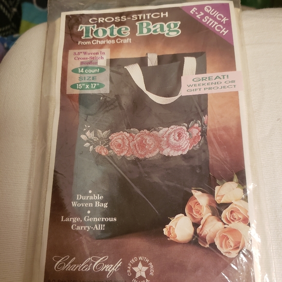 Hand Crafted | Office | Charles Craft Cream Cross Stitch Tote Bag ...